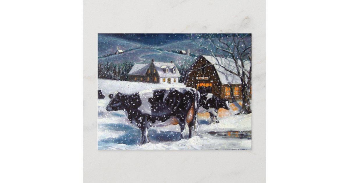 COWS: CHRISTMAS: SNOW: ART: HOLSTEIN HOLIDAY POSTCARD | Zazzle