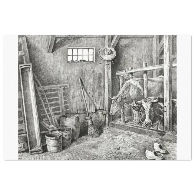 Cows in a Barn Decoupage Vintage Farm Tissue Paper | Zazzle