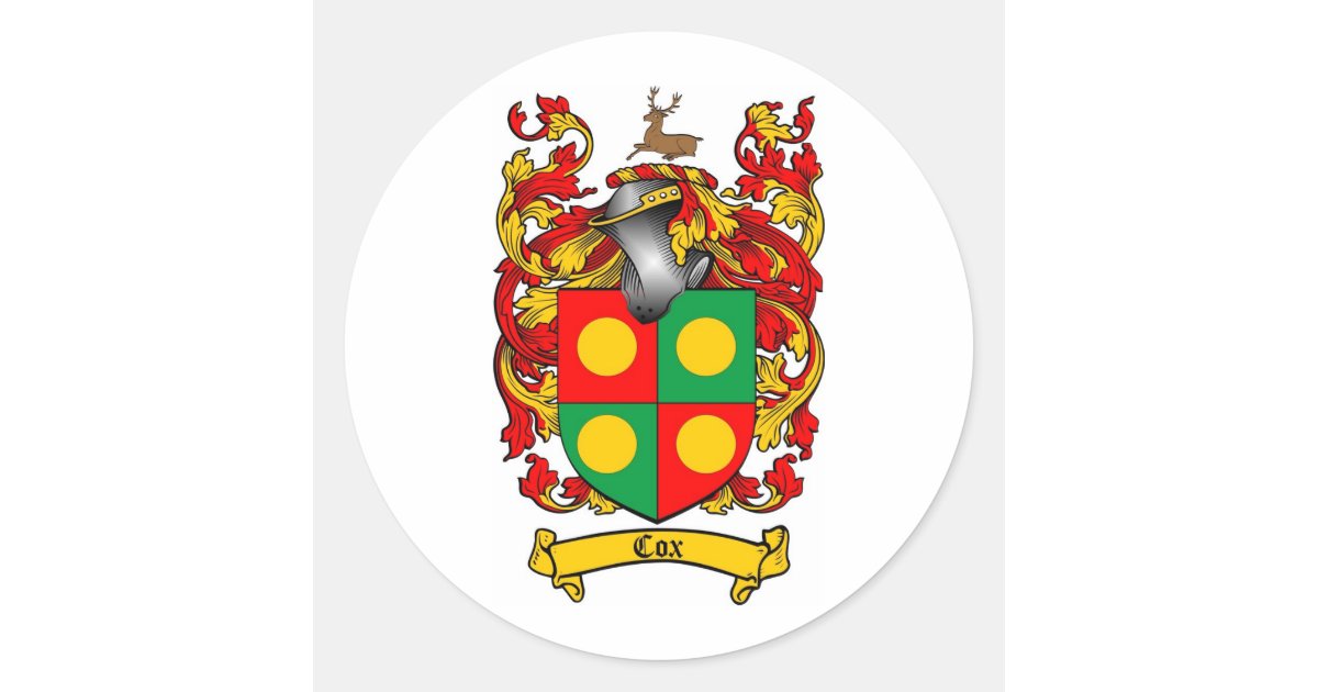 COX FAMILY CREST - COX COAT OF ARMS CLASSIC ROUND STICKER | Zazzle