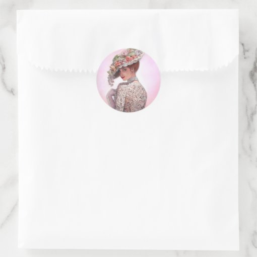 Coy Victorian Lady "Betty Lu" Classic Round Sticker | Zazzle