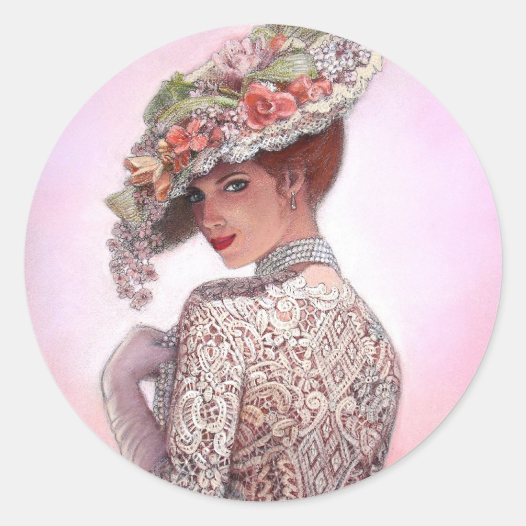Coy Victorian Lady "Betty Lu" Classic Round Sticker | Zazzle