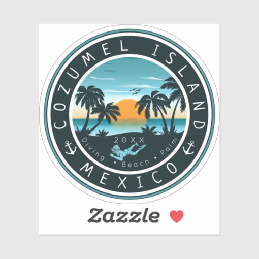 Cozumel Mexico Scuba Diving Sunset Souvenir 80s Sticker | Zazzle