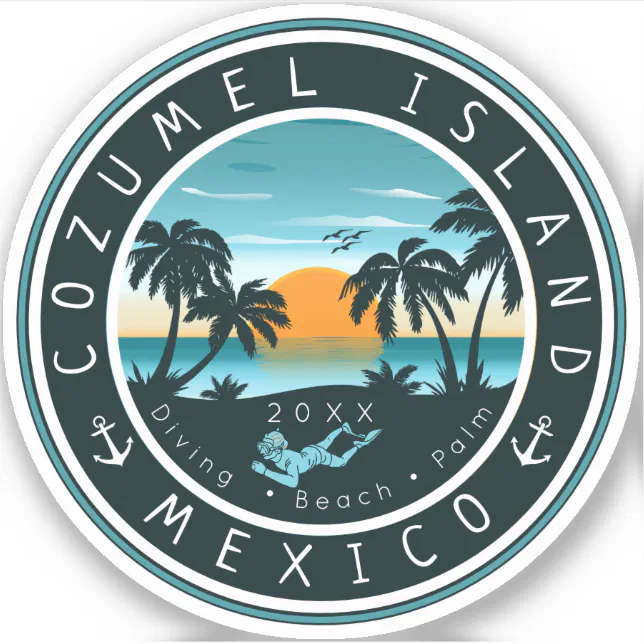 Cozumel Mexico Scuba Diving Sunset Souvenir 80s Sticker | Zazzle