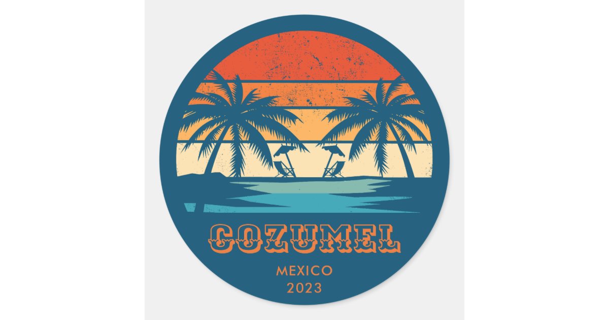 Cozumel Mexico Vintage sunset Matching Classic Round Sticker | Zazzle