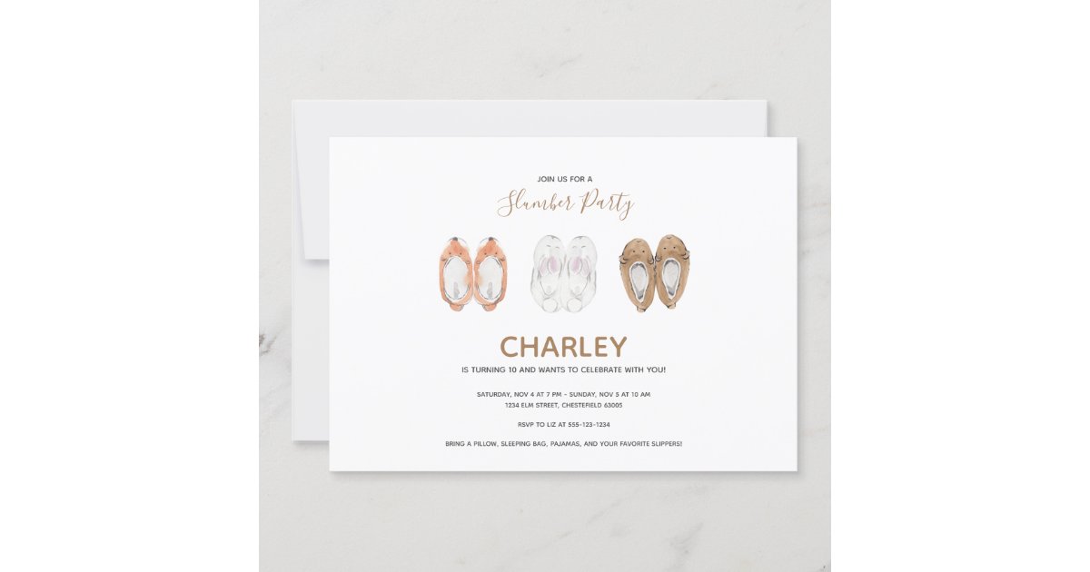 Cozy Animal Slippers Slumber Birthday Party Invitation | Zazzle