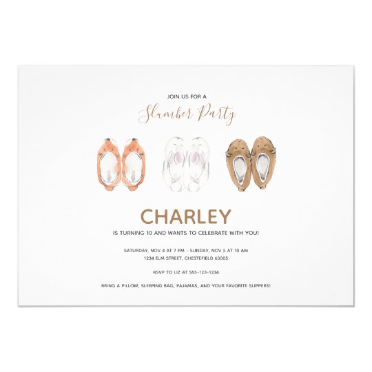Cozy Animal Slippers Slumber Birthday Party Invitation | Zazzle.com