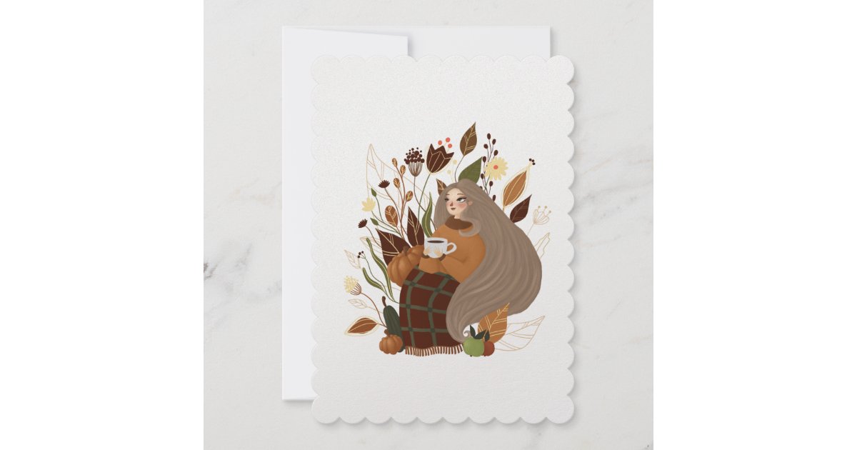 Cozy Autumn Girl Holiday Card | Zazzle