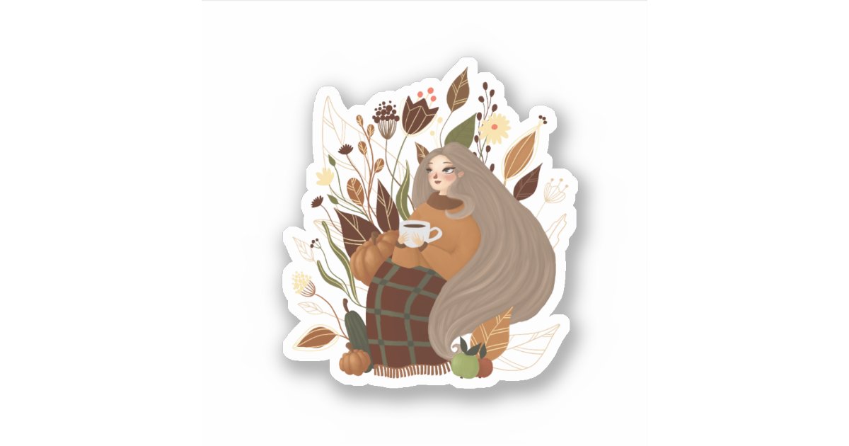 Cozy Autumn Girl Sticker | Zazzle