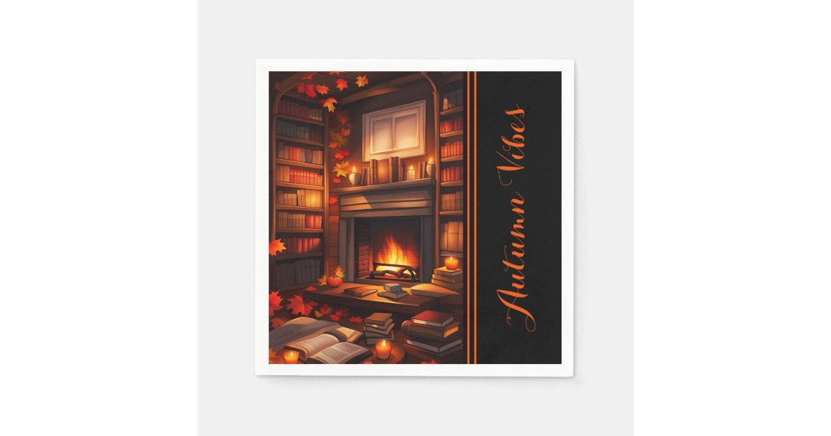 Cozy Autumn Library Napkins | Zazzle