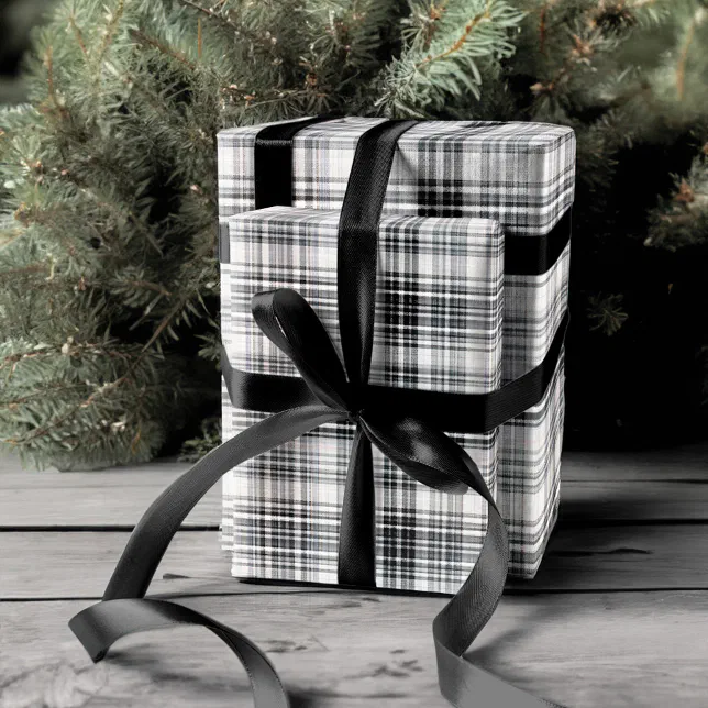 Cozy Black and White Plaid Flannel Pattern Wrapping Paper | Zazzle