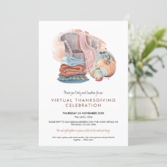 Cozy Blankets Pumpkins Virtual Thanksgiving Party Invitation | Zazzle