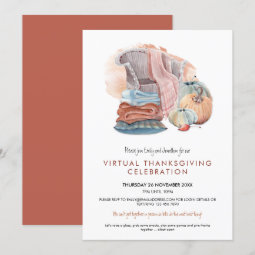 Cozy Blankets Pumpkins Virtual Thanksgiving Party Invitation | Zazzle