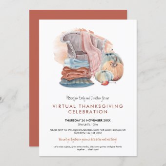 Cozy Blankets Pumpkins Virtual Thanksgiving Party Invitation | Zazzle