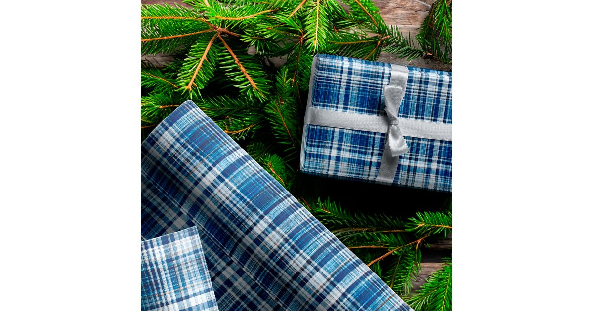 Cozy Blue and White Plaid Flannel Pattern Wrapping Paper | Zazzle
