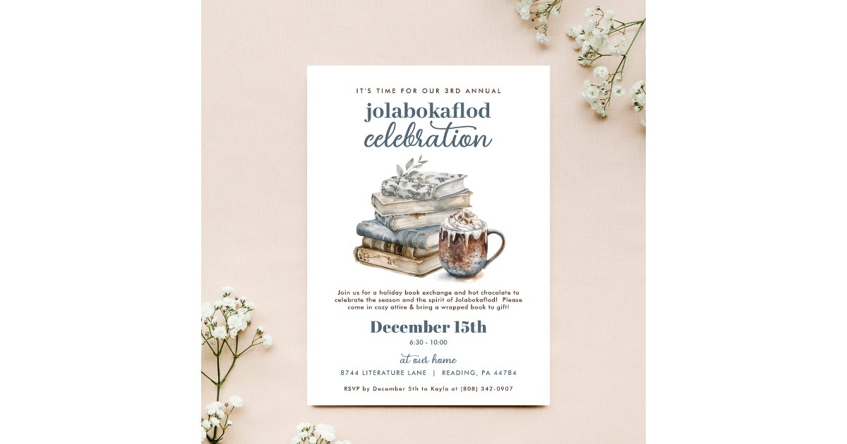 Cozy Book Exchange Jolabokaflod Holiday Party Invitation | Zazzle