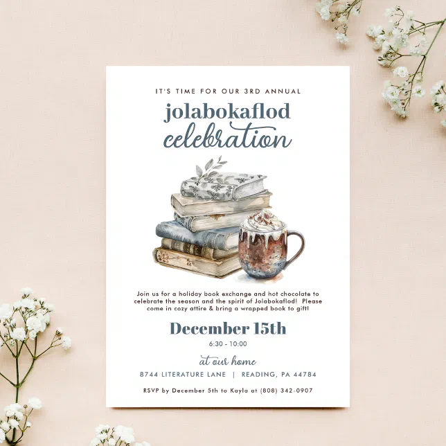 Cozy Book Exchange Jolabokaflod Holiday Party Invitation | Zazzle