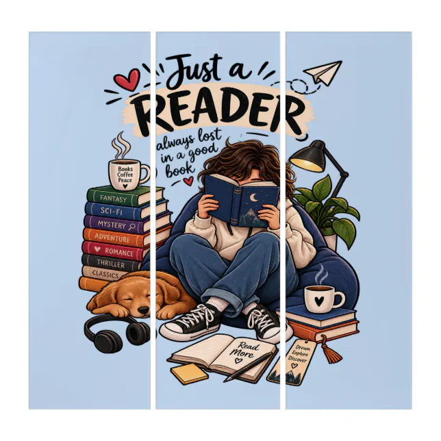 Cozy Book Lover Reading Illustration Triptych | Zazzle