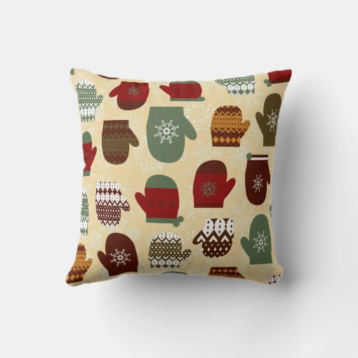 Cozy Christmas Holiday Winter Mittens Throw Pillow | Zazzle