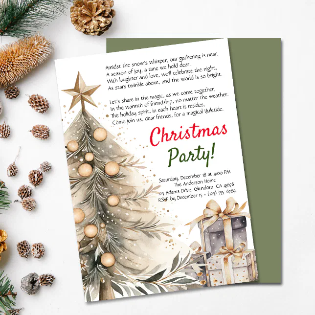Cozy Christmas Party Xmas Tree | Poem Invitation | Zazzle