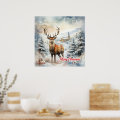 Cozy Christmas winter scene with reindeer Poster | Zazzle