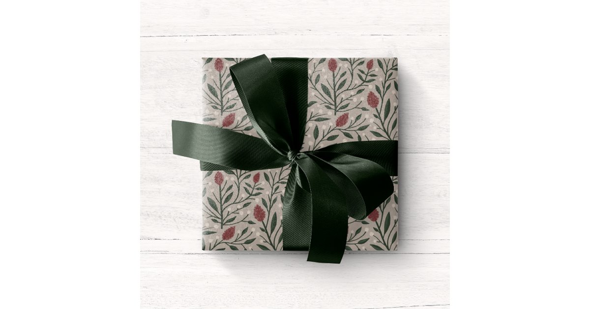 Cozy Classic Floral Christmas Pattern Wrapping Paper | Zazzle