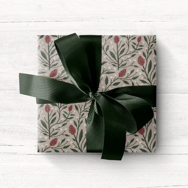 Cozy Classic Floral Christmas Pattern Wrapping Paper | Zazzle