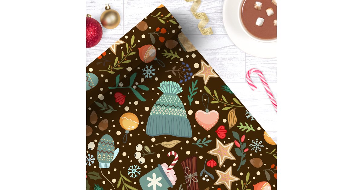 Cozy Cocoa and Mittens Cute Holiday Christmas Wrapping Paper | Zazzle