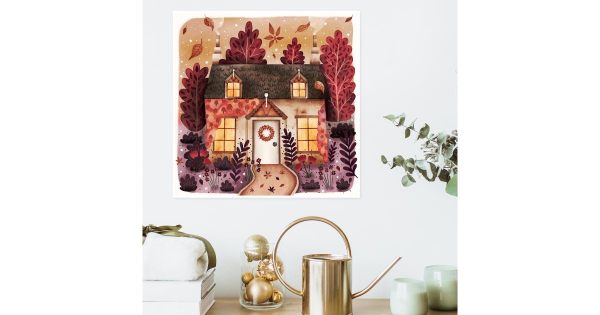 Cozy Cottage in the Autumn With Fall Leaves Poster | Zazzle