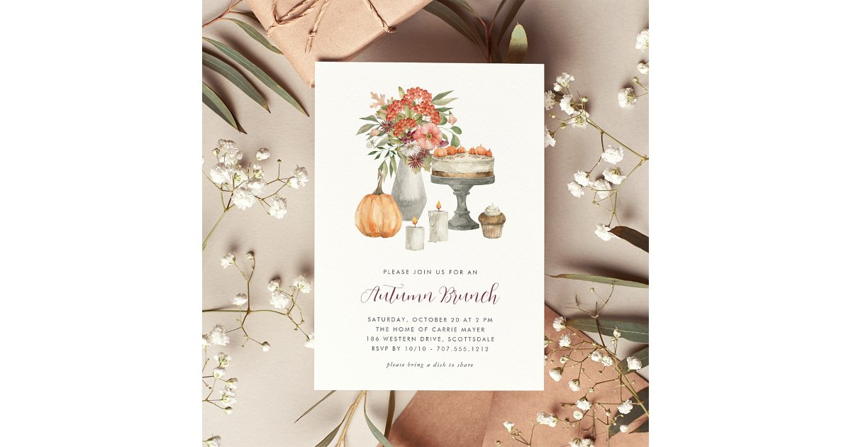Cozy Fall Pumpkin Autumn Brunch Invitation | Zazzle