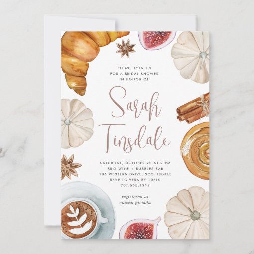 Cozy Fall White Pumpkin & Pastries Bridal Shower Invitation | Zazzle