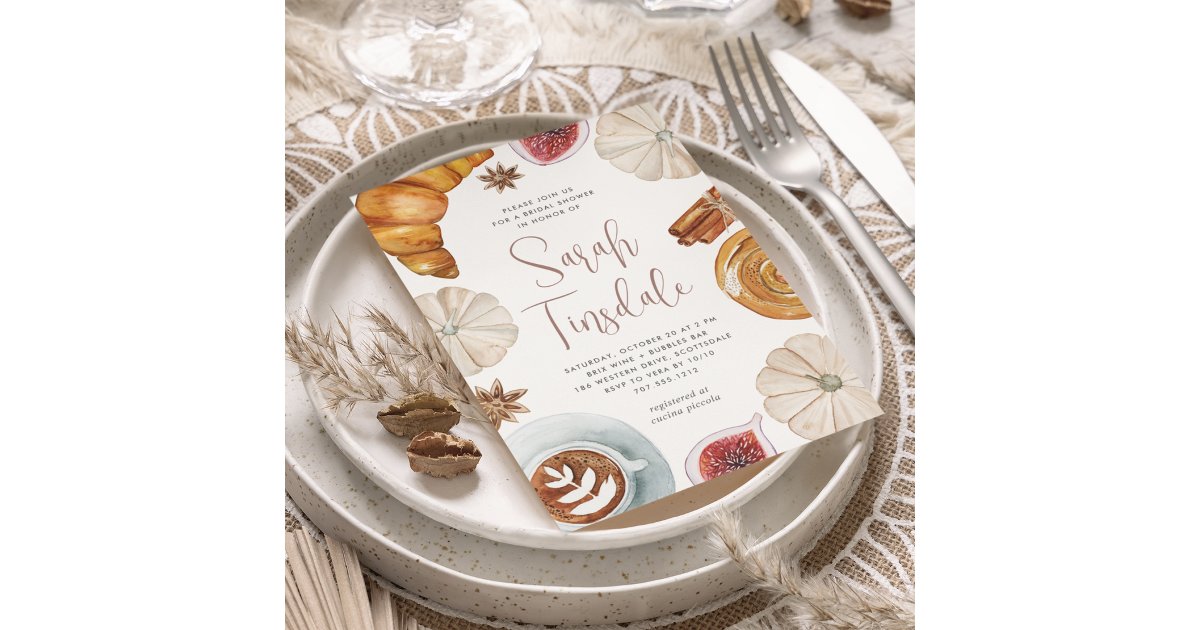 Cozy Fall White Pumpkin & Pastries Bridal Shower Invitation | Zazzle