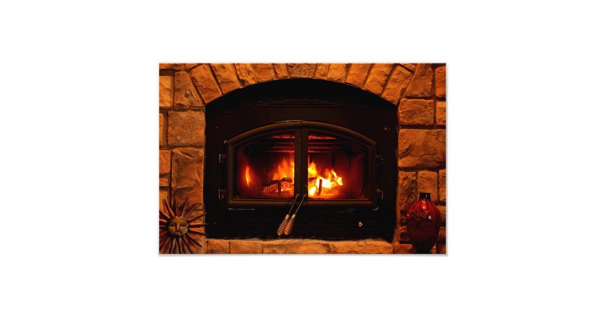 Cozy fireplace photo print. | Zazzle