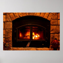 Cozy fireplace poster | Zazzle