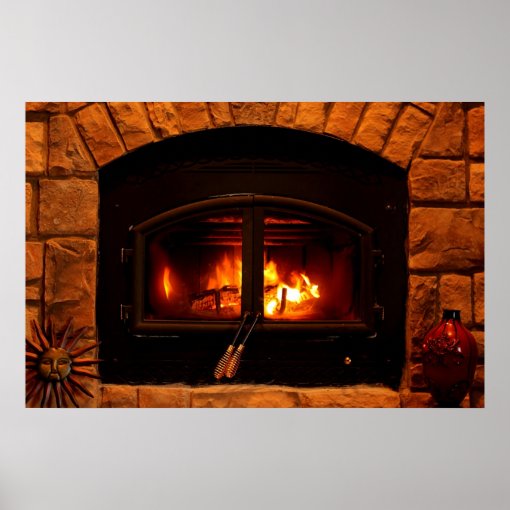 Cozy fireplace poster | Zazzle