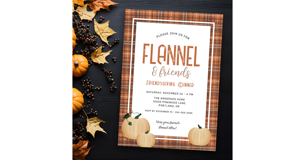 Cozy Flannel and Friends Friendsgiving Dinner Invitation | Zazzle