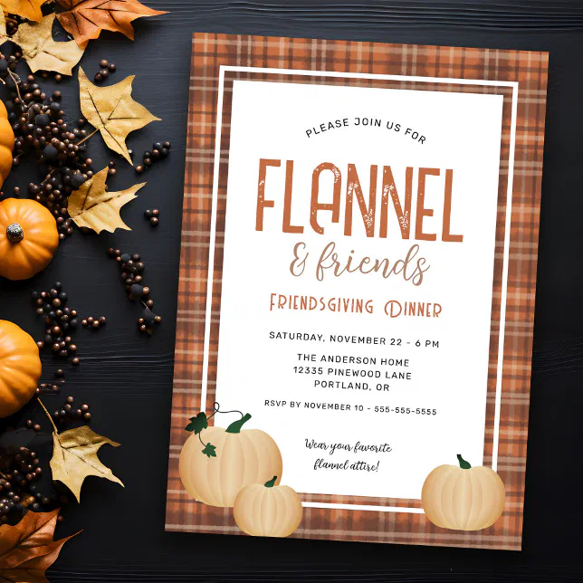 Cozy Flannel and Friends Friendsgiving Dinner Invitation | Zazzle