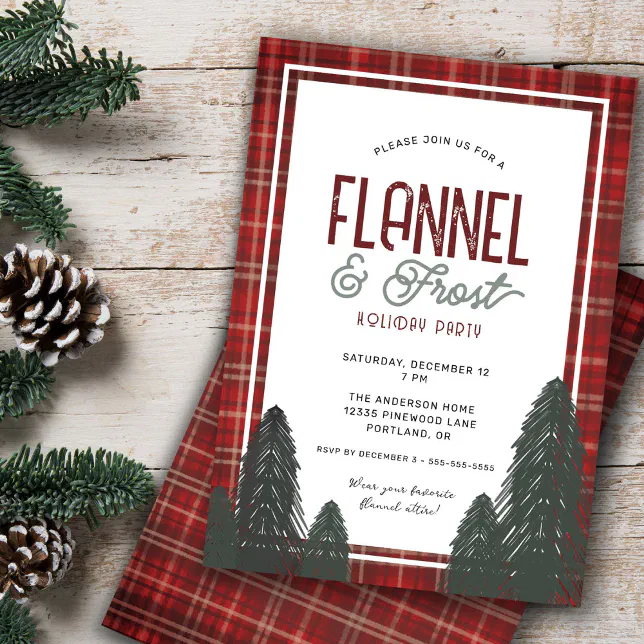 Cozy Flannel and Frost Christmas Holiday Party Invitation | Zazzle