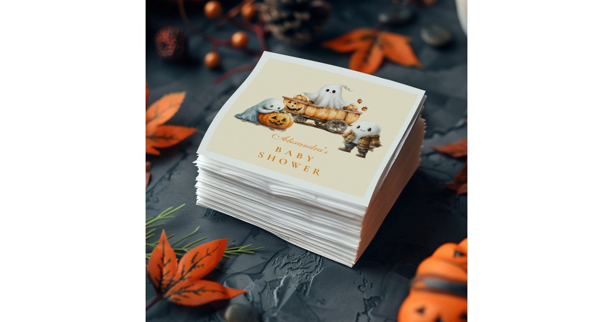 Cozy Ghost Cottage Halloween Baby Shower Napkins | Zazzle
