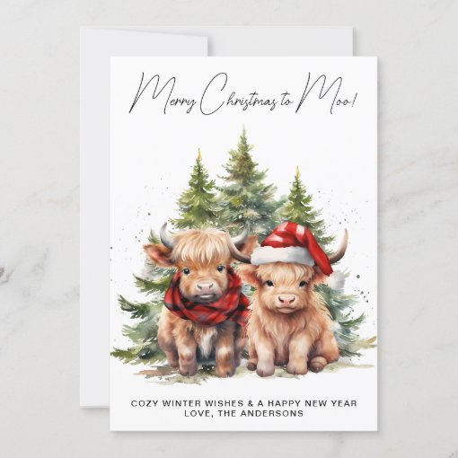 Cozy Highland Cow Farm Animals Merry Christmas Holiday Card | Zazzle