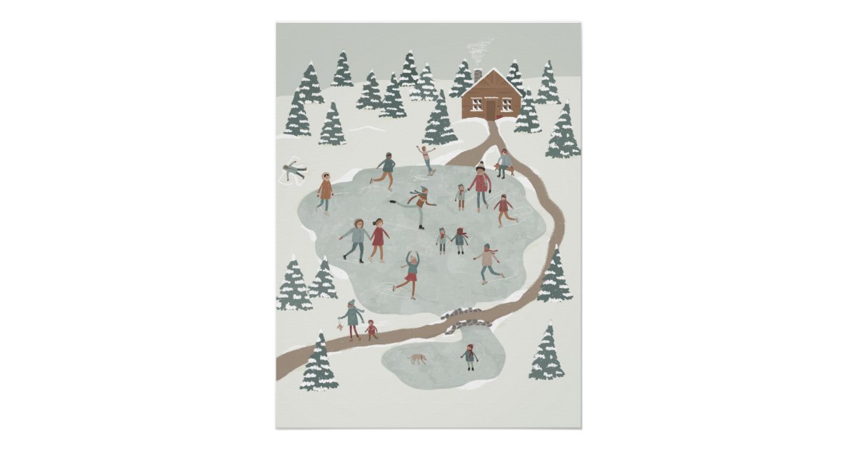Cozy Ice Skating Rink Winter illustration Poster | Zazzle