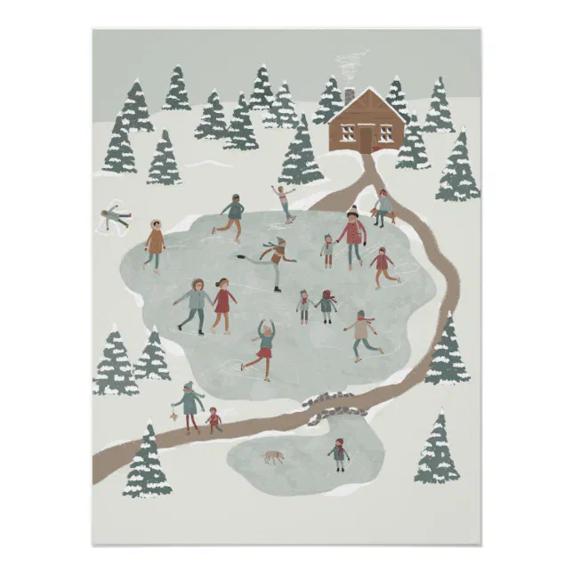 Cozy Ice Skating Rink Winter illustration Poster | Zazzle