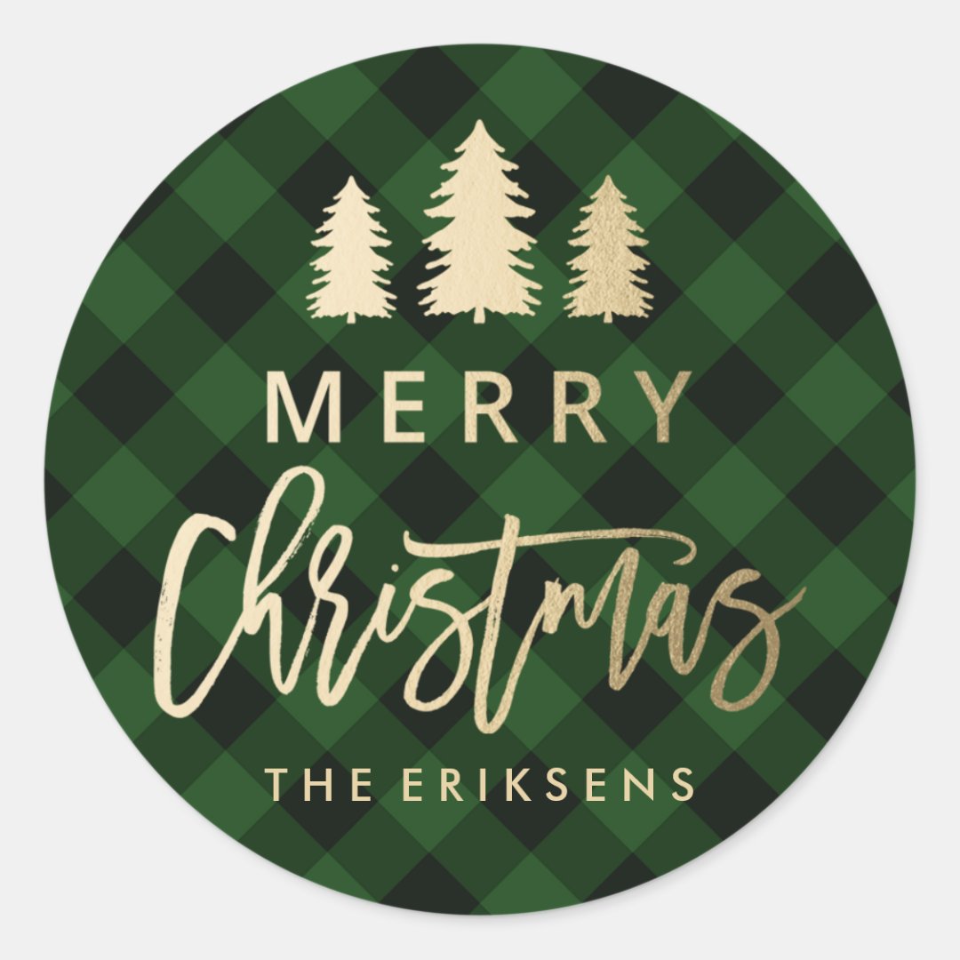 Cozy Plaid | Green and Black Buffalo Plaid Classic Round Sticker | Zazzle