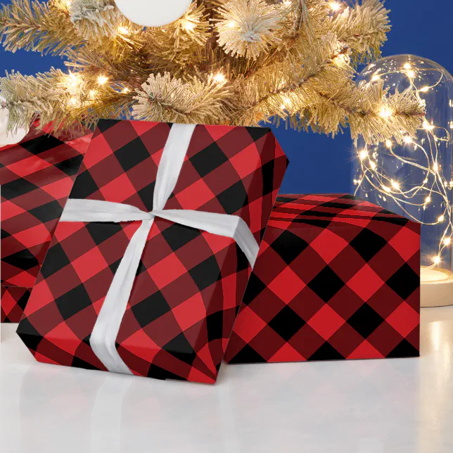 Cozy Plaid | Red and Black Buffalo Plaid Wrapping Paper | Zazzle
