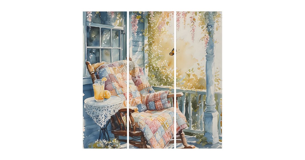 Cozy Porch with Quilt and Lemonade Charm Triptych | Zazzle