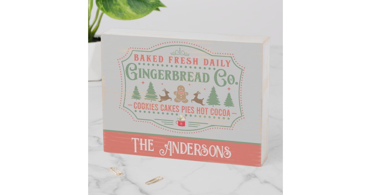 Cozy Rustic Gingerbread Family Name Wooden Box Sign | Zazzle