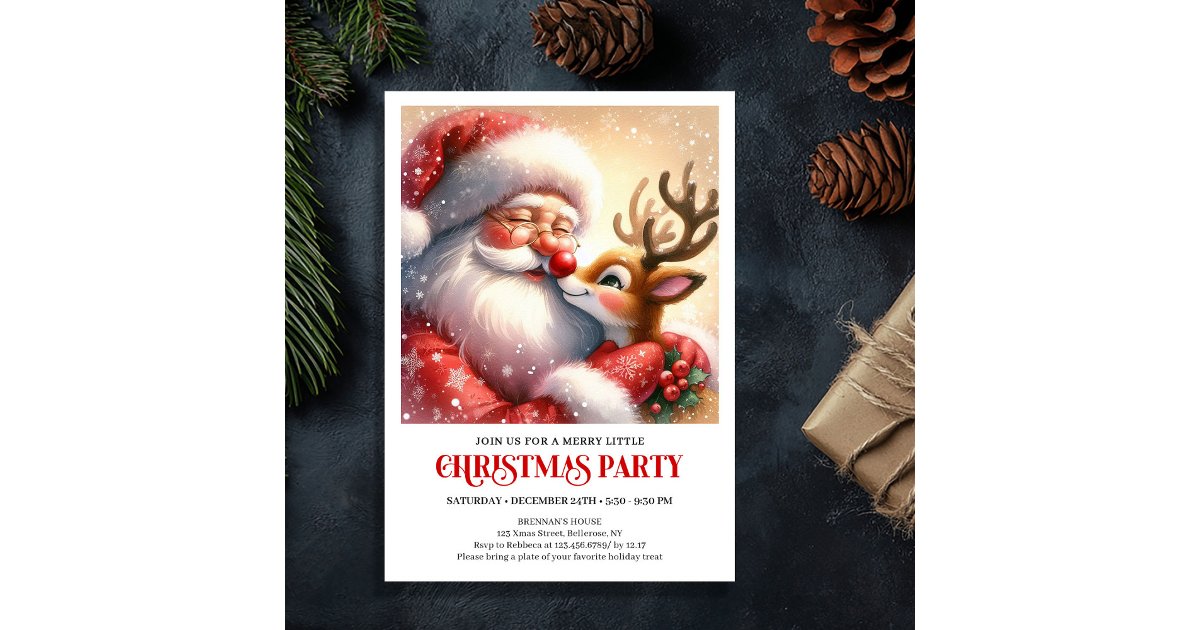 Cozy Santa and Rudolph Christmas Magic Night Party Invitation | Zazzle