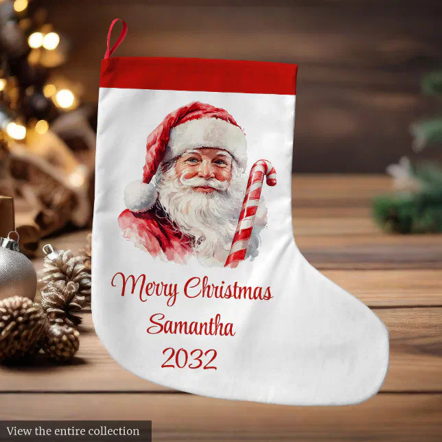 Cozy Santa Claus Minimalist Script Font Stocking | Zazzle