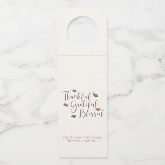 Cozy Thankful Grateful Blessed Thanksgiving Leaves Bottle Hanger Tag ...