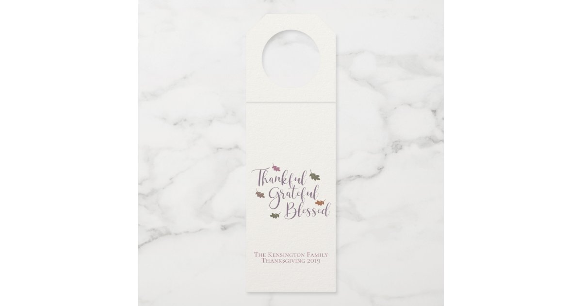Cozy Thankful Grateful Blessed Thanksgiving Leaves Bottle Hanger Tag ...