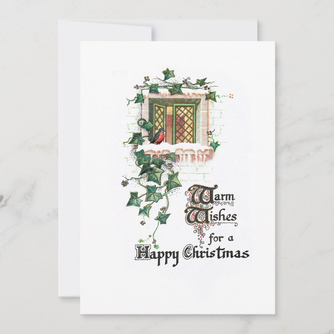 Cozy Vintage Christmas Ivy Covered Window Holiday Card | Zazzle